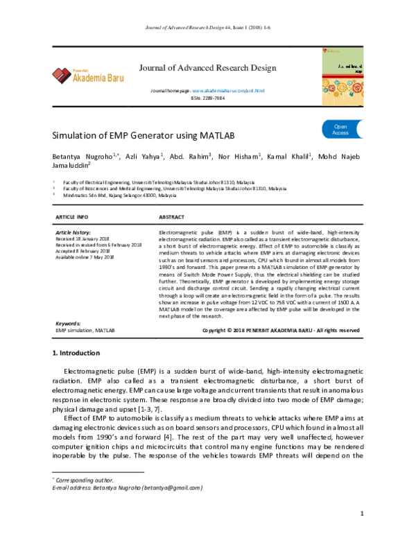 Pdf Simulation Of Emp Generator Using Matlab