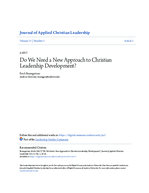 (PDF) Do We Need a New Approach to Christian Leadership Development