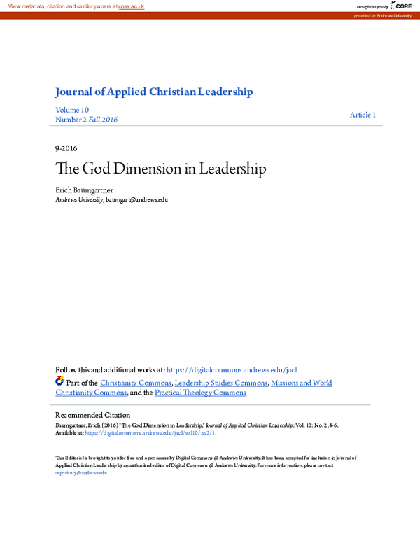 (PDF) The God Dimension in Leadership