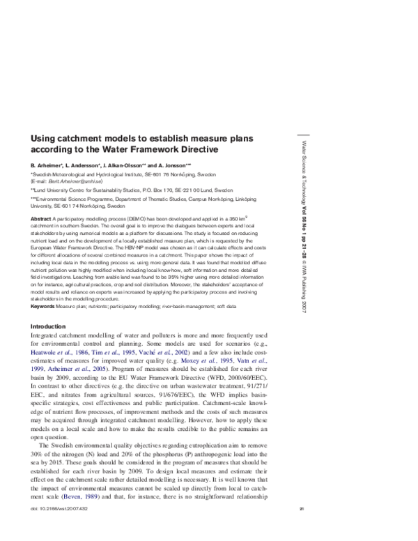 (PDF) Using catchment models to establish measure plans according to ...
