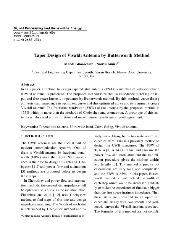 (PDF) Taper Design of Vivaldi Antenna by Butterworth Method