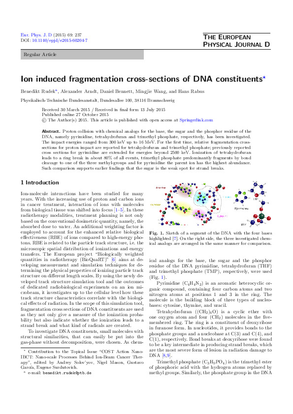 Pdf Ion Induced Fragmentation Cross Sections Of Dna Constituents H
