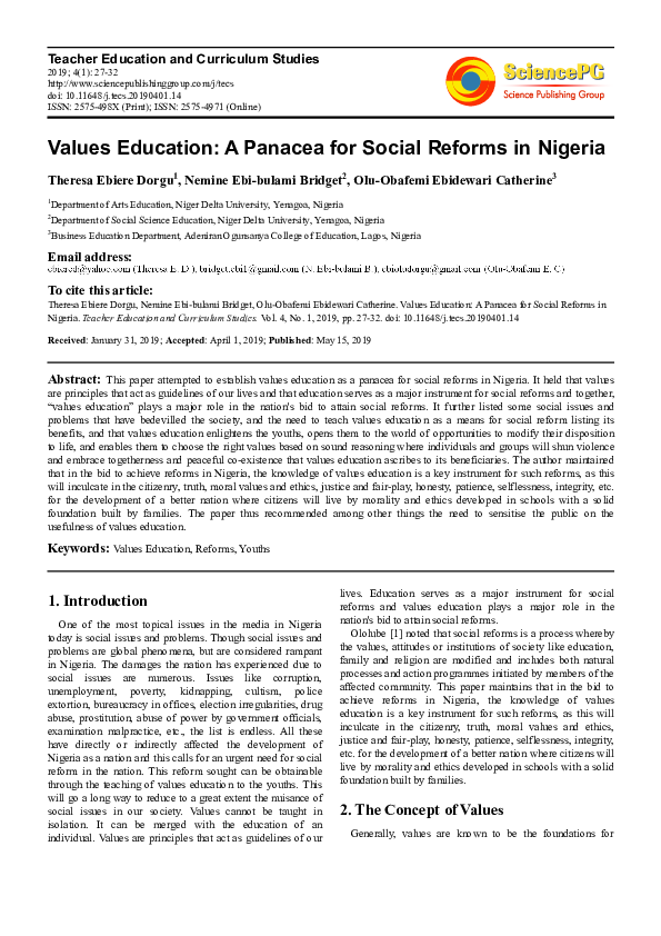 (PDF) Social Studies Education as a Panacea for National Security in Nigeria