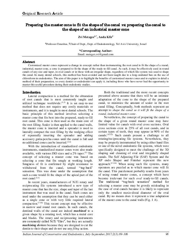 (PDF) Preparing the master cone to fit the shape of the canal vs ...