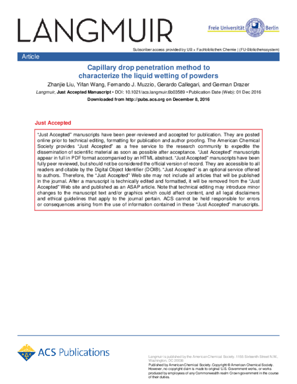 (PDF) Capillary Drop Penetration Method to Characterize the Liquid Wetting of Powders