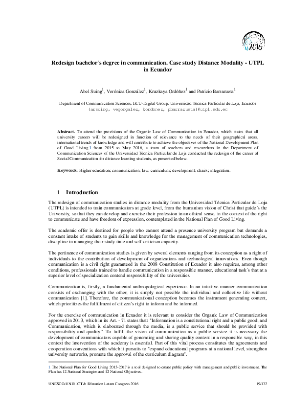 (PDF) Redesign bachelor's degree in communication. Case study Distance ...
