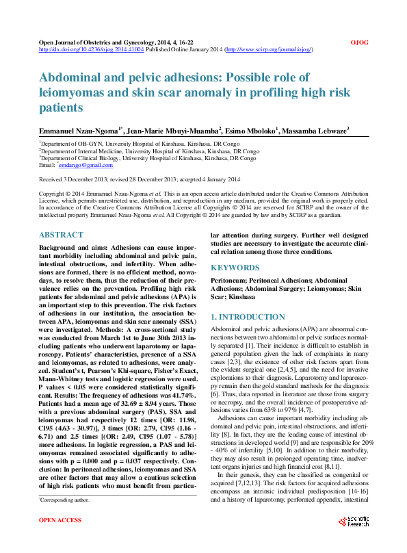 Pdf Abdominal And Pelvic Adhesions Possible Role Of Leiomyomas And