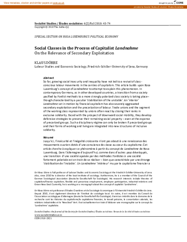 (PDF) Social Classes in the Process of Capitalist Landnahme: On the ...