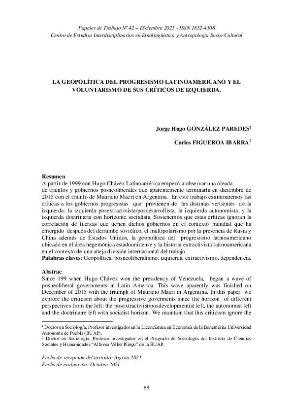(PDF) Geopolítica Del Progresismo Latinoamericano y El Voluntarismo De ...