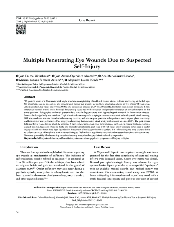(PDF) Multiple Penetrating Eye Wounds Due to Suspected Self-Injury