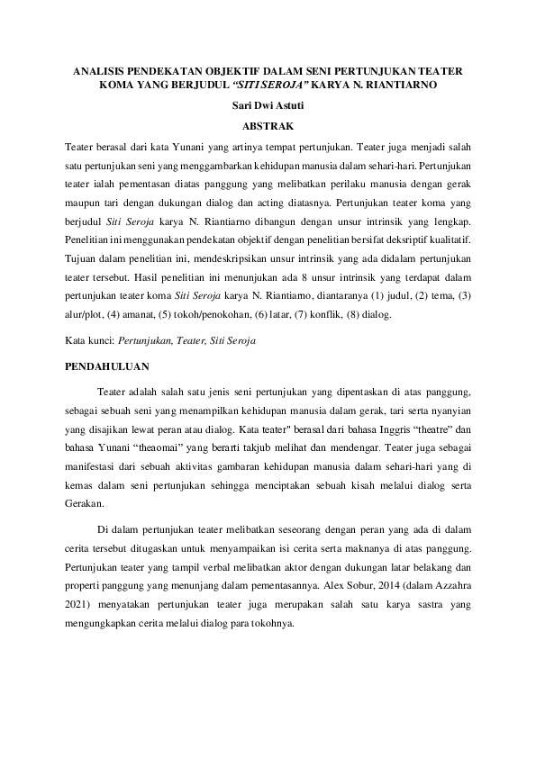 (PDF) ANALISIS PENDEKATAN OBJEKTIF DALAM SENI PERTUNJUKAN TEATER KOMA ...