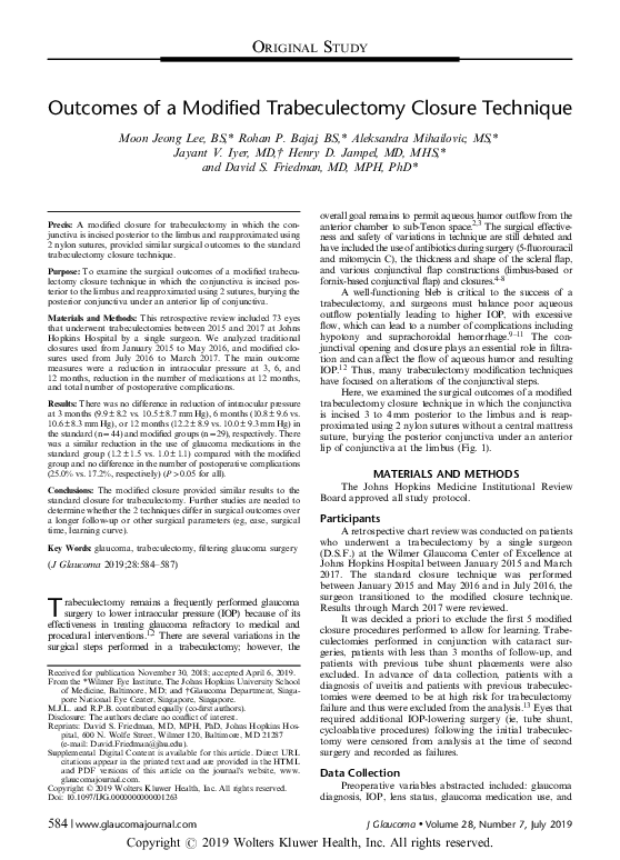 (PDF) Outcomes of a Modified Trabeculectomy Closure Technique ...