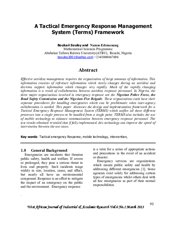 (PDF) A Tactical Emergency Response Management