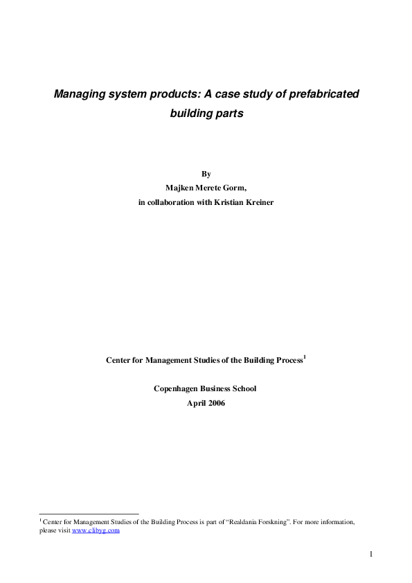 (PDF) Managing system products : A case study of prefabricated building ...