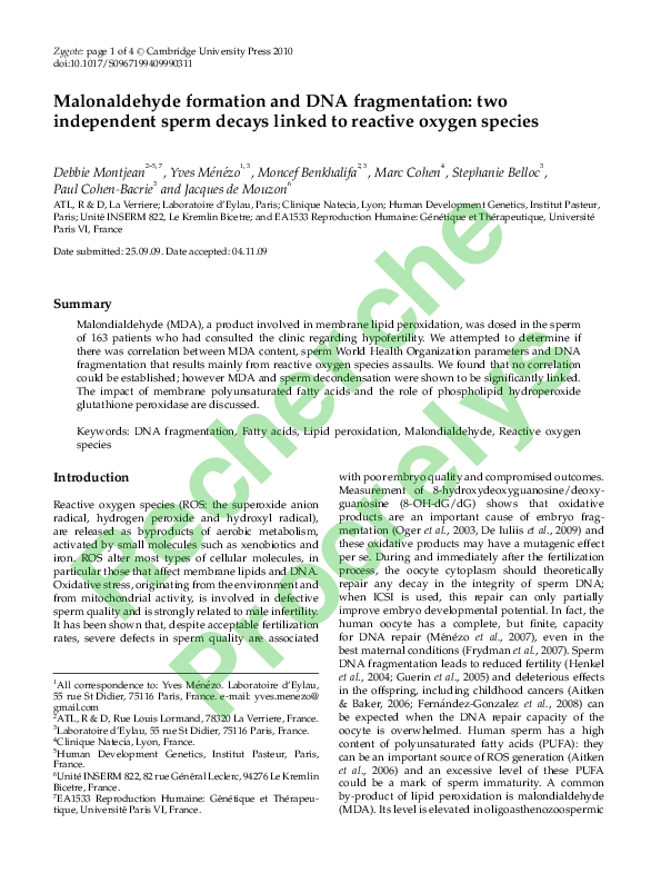 (PDF) Malonaldehyde formation and DNA fragmentation: two independent ...