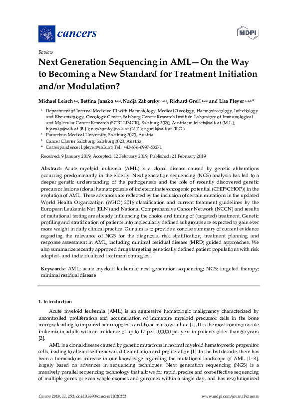Next Generation Sequencing in AML—On the Way to Becoming a New Standard ...