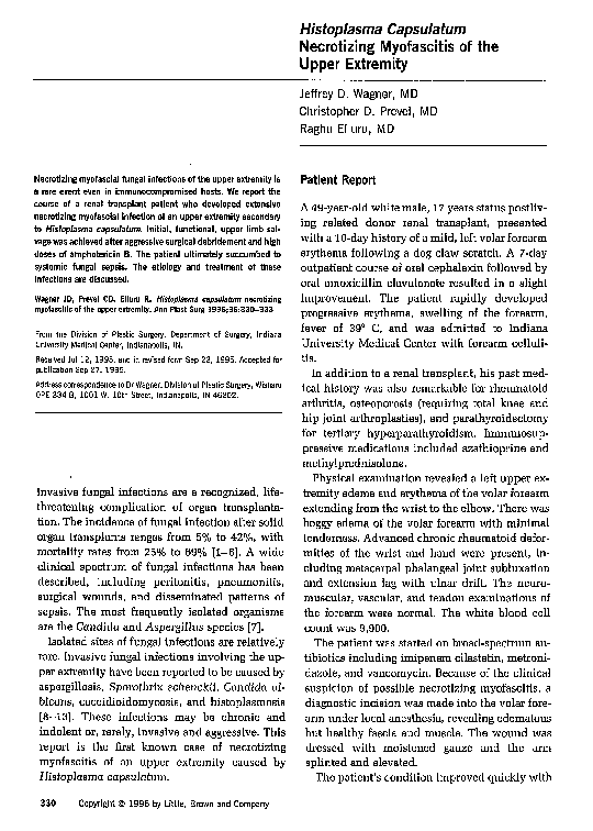 (PDF) Histoplasma Capsulatum Necrotizing Myofascitis of the Upper Extremity