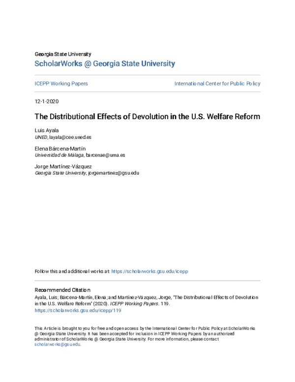 (PDF) The Distributional Effects of Devolution in the U.S. Welfare Reform