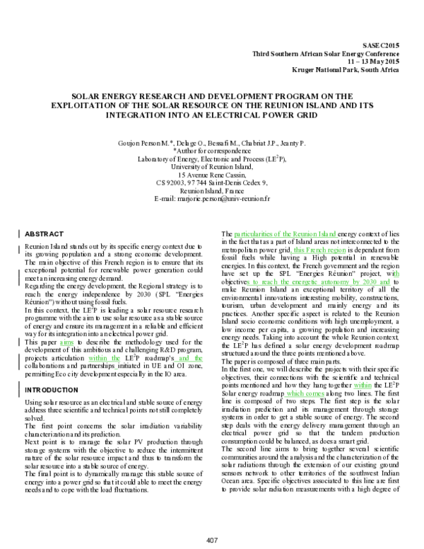 (PDF) Solar Energy Research and Development Program on the Exploitation ...