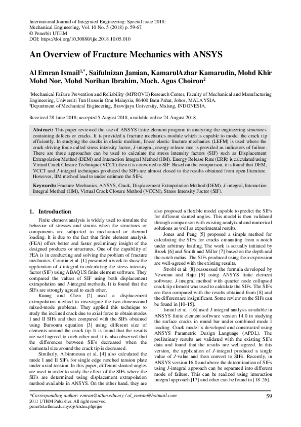 (PDF) An Overview of Fracture Mechanics with ANSYS