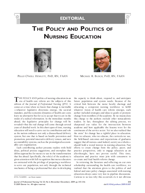 (PDF) The Policy and Politics of Nursing Education