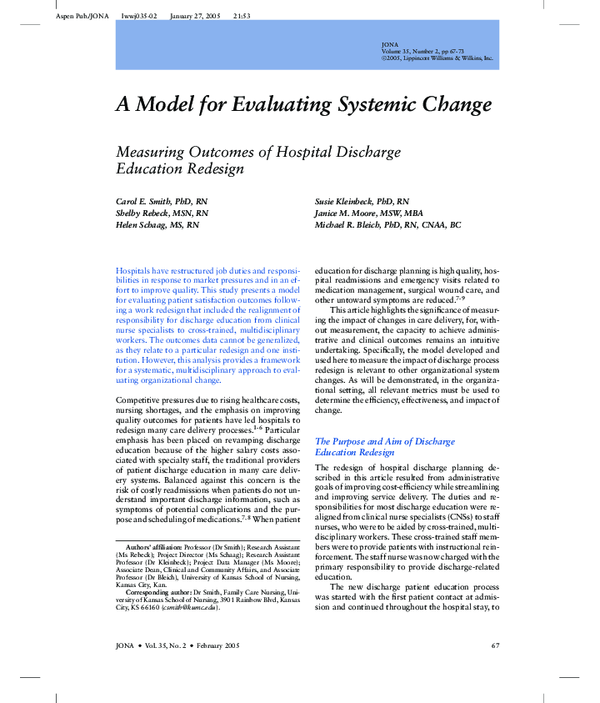 (PDF) A Model for Evaluating Systemic Change