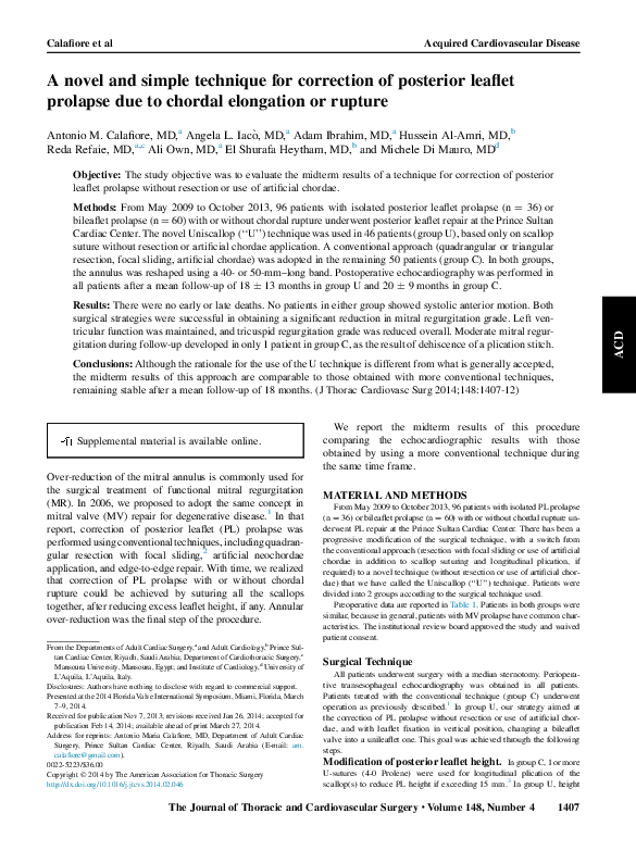 (PDF) A novel and simple technique for correction of posterior leaflet ...