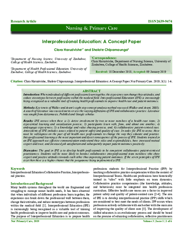 (PDF) Interprofessional Education: A Concept Paper