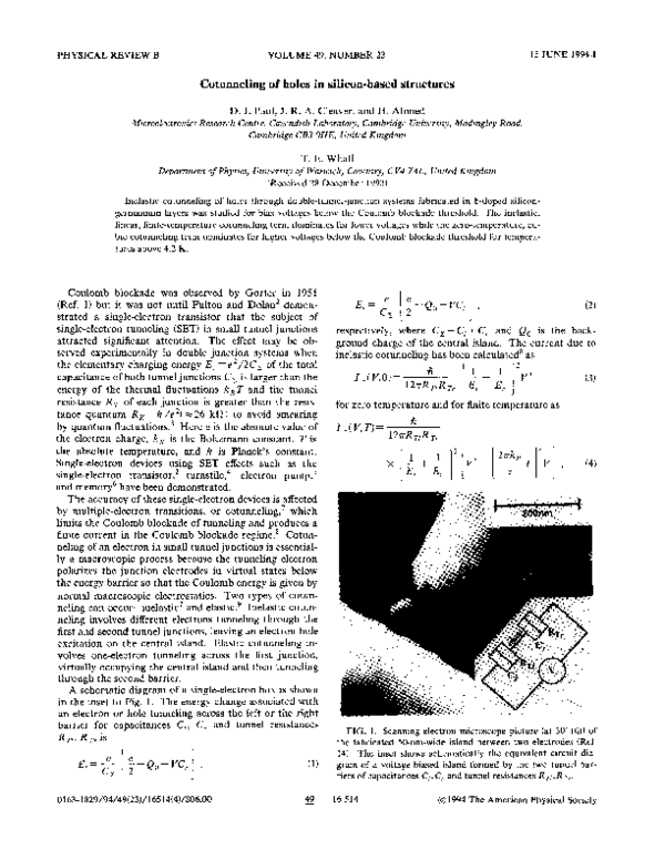 (PDF) Cotunneling of Holes in Silicon-Based Structures | Terry Whall ...