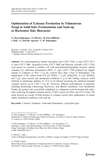 (PDF) Optimization of Xylanase Production by Filamentous Fungi in Solid-State Fermentation and ...