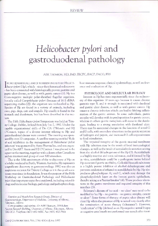 (PDF) Helicobacter pylori and Gastroduodenal Pathology