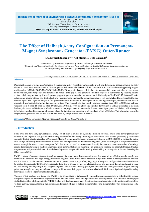 The Effect Of Halbach Array Configuration On Permanent Magnet Synchronous Generator Pmsg Outer