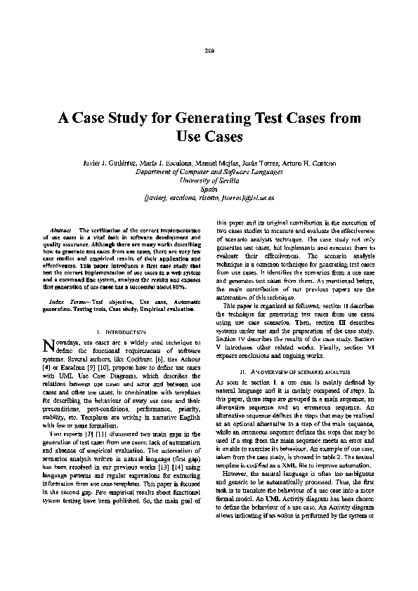 (PDF) A case study for generating test cases from use cases