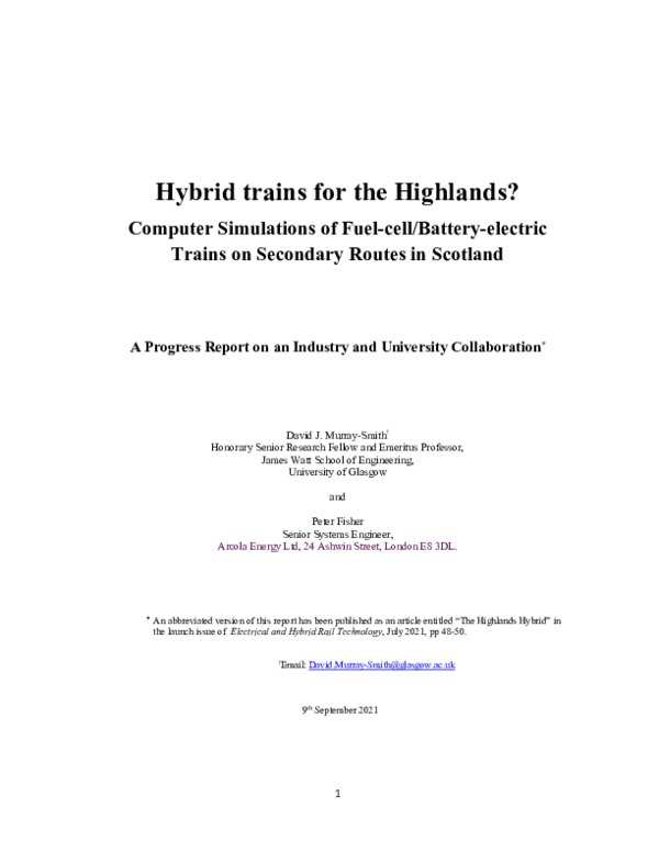 (PDF) Hybrid trains for the Highlands? Computer Simulations of Fuel ...