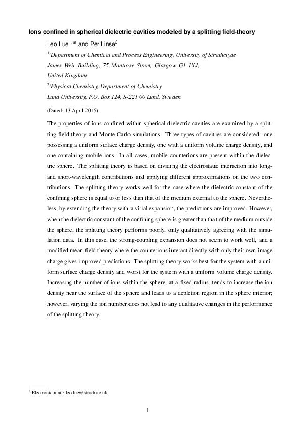 Pdf Ions Confined In Spherical Dielectric Cavities Modeled By A