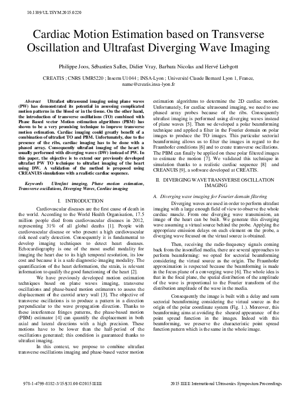 Pdf Cardiac Motion Estimation Based On Transverse Oscillation And Ultrafast Diverging Wave