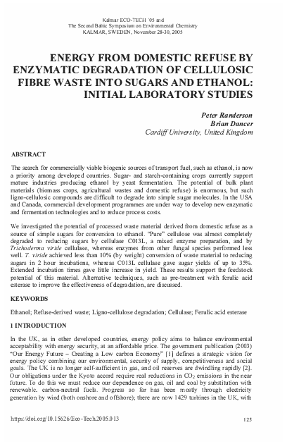 (PDF) Energy from domestic refuse by enzymatic degradation of ...