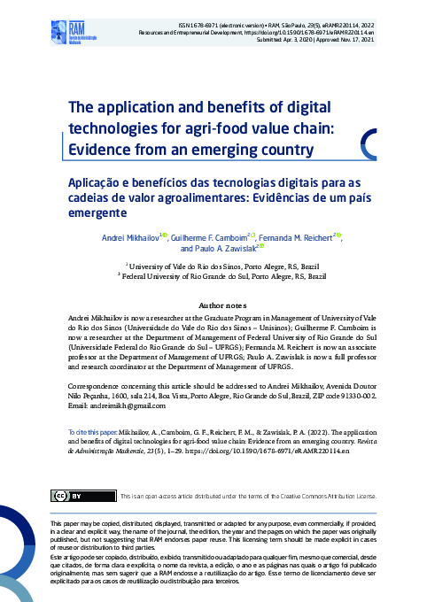 (PDF) The application and benefits of digital technologies for agri ...