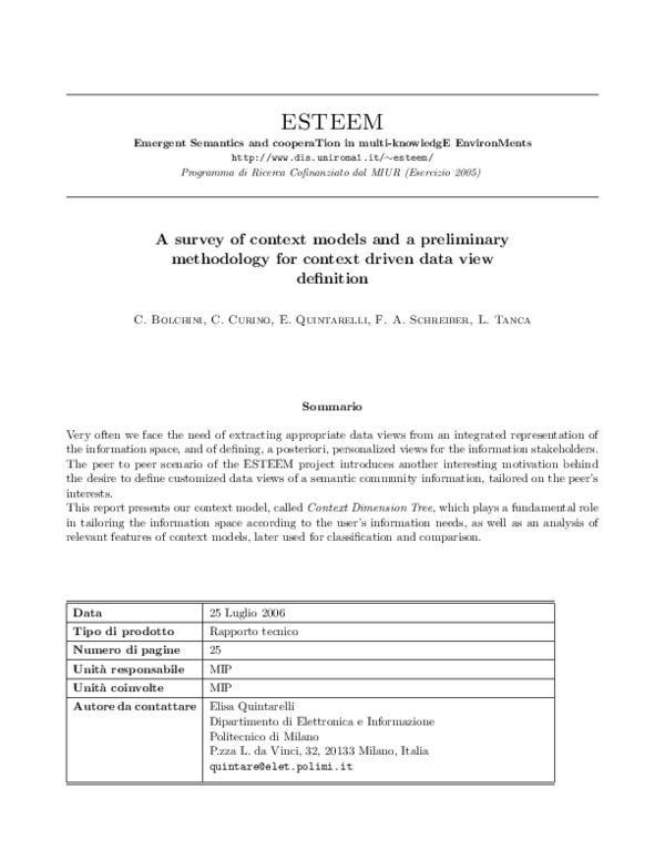 Pdf A Survey Of Context Models And A Preliminary Methodology For Context Driven Data View
