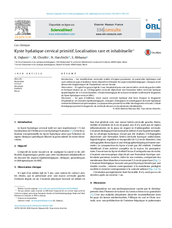 (PDF) Kyste hydatique cervical primitif. Localisation rare et ...