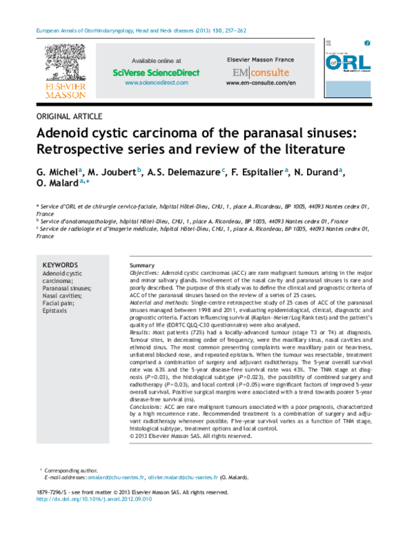(PDF) Adenoid Cystic Carcinoma of the Paranasal Sinuses | Saurin Popat ...