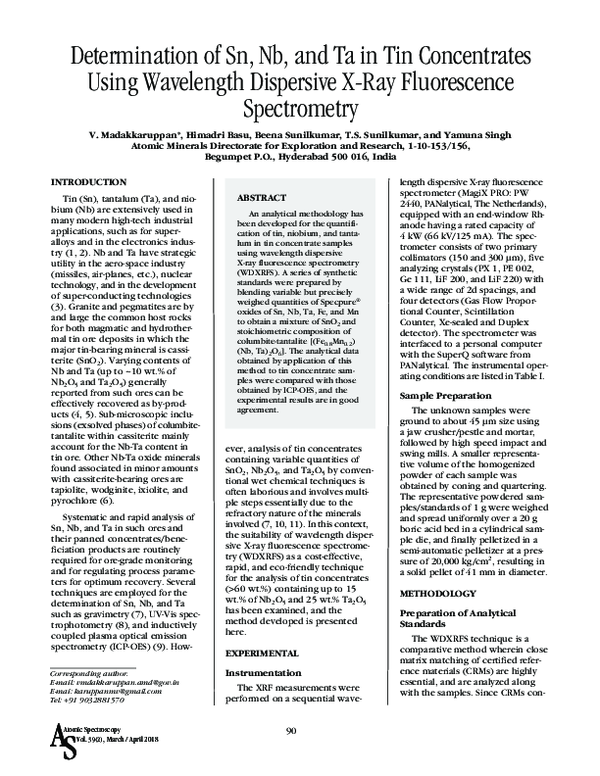 (PDF) Determination of Sn, Nb, and Ta in Tin Concentrates Using ...