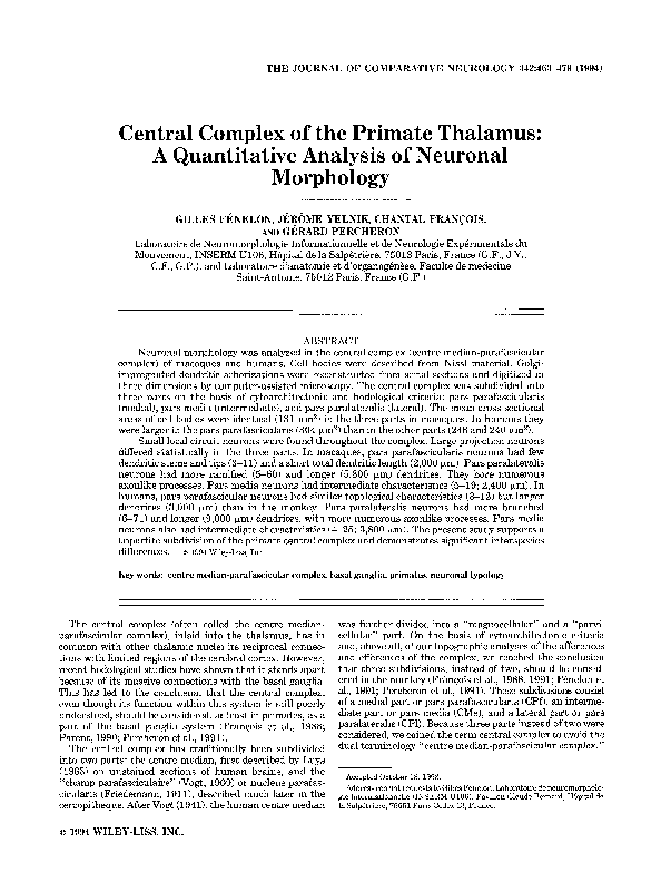 (PDF) Central complex of the primate thalamus: A quantitative analysis ...