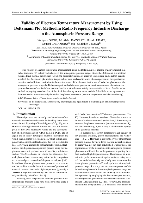 (PDF) Validity of Electron Temperature Measurement by Using Boltzmann Plot Method in Radio ...