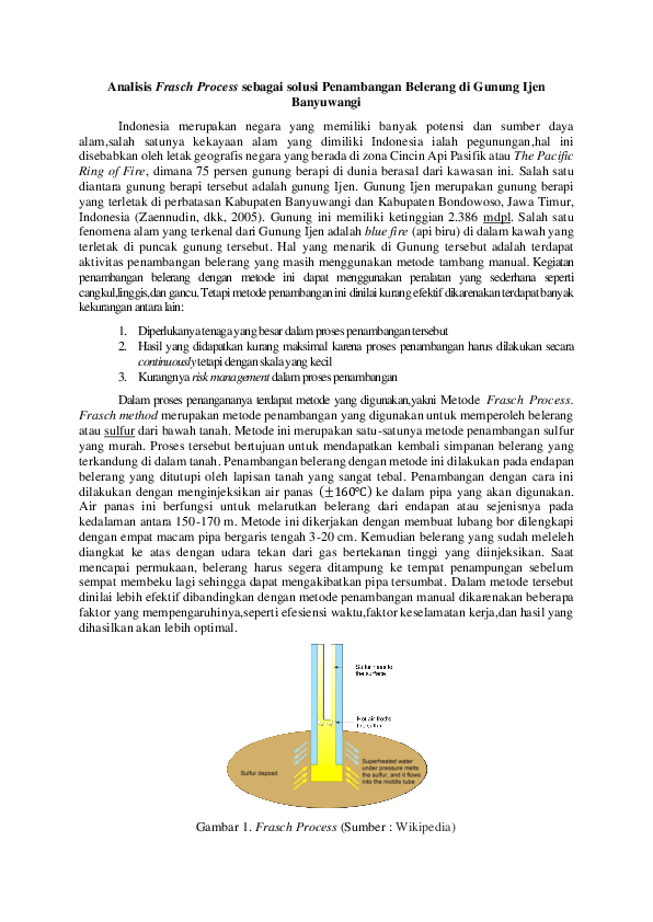 (PDF) Analisis Frasch Process sebagai solusi Penambangan Belerang di ...