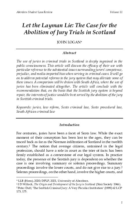 (PDF) Let the Layman Lie: The Case for the Abolition of Jury Trials in ...