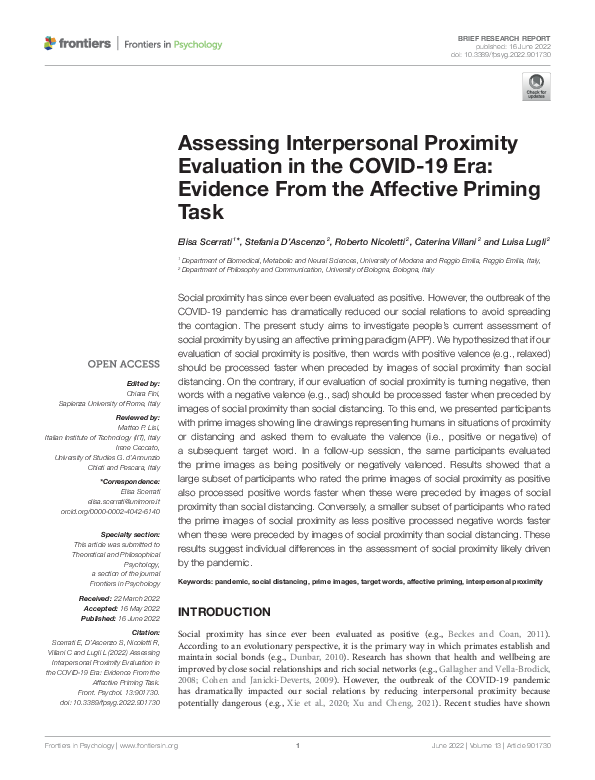 (PDF) Assessing Interpersonal Proximity Evaluation in the COVID-19 Era ...