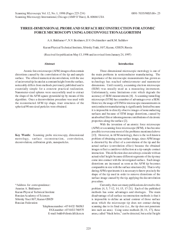 Pdf Three Dimensional Probe And Surface Reconstruction For Atomic Force Microscopy Using A