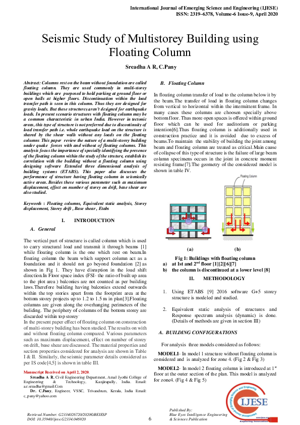 (PDF) Seismic Study of Multistorey Building using Floating Column