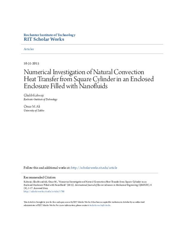 (PDF) Numerical Investigation of Natural Convection Heat Transfer from Square Cylinder in a ...